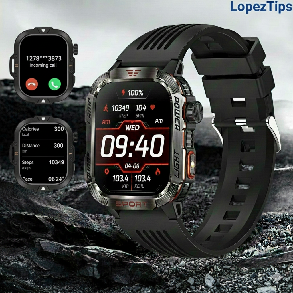 LOPEZ TIPS SMARTWATCH Ultimate Outdoor Smartwatch for Men LED Flashlig ...